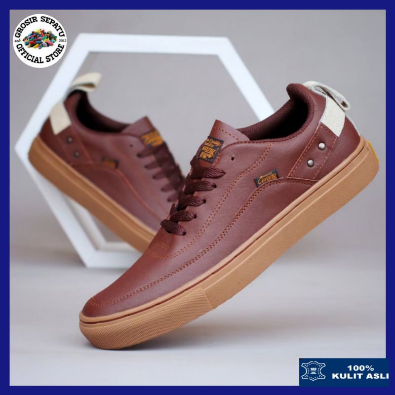 Jual 100% KULIT ASLI SNEAKERS PRIA KASUAL SPORTY CEVANY CYRE BROWN ORIGINAL CASUAL POLOS ORI ...