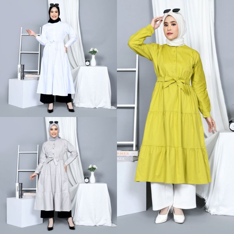 Jual khayra midi dress polos Korean style vintage premium midi dress kancing depan BUSUI wudhu ...