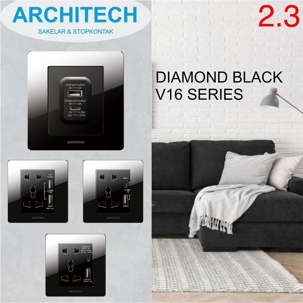 Jual ARCHITECH DIAMOND V16 BLACK / SAKLAR USB COLOKAN / STOP KONTAK ...
