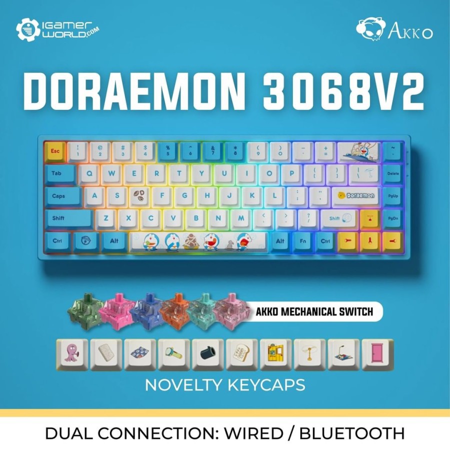 Jual Akko DORAEMON 3068 V2 Bluetooth 5.0 RGB Mechanical Gaming Keyboard ...