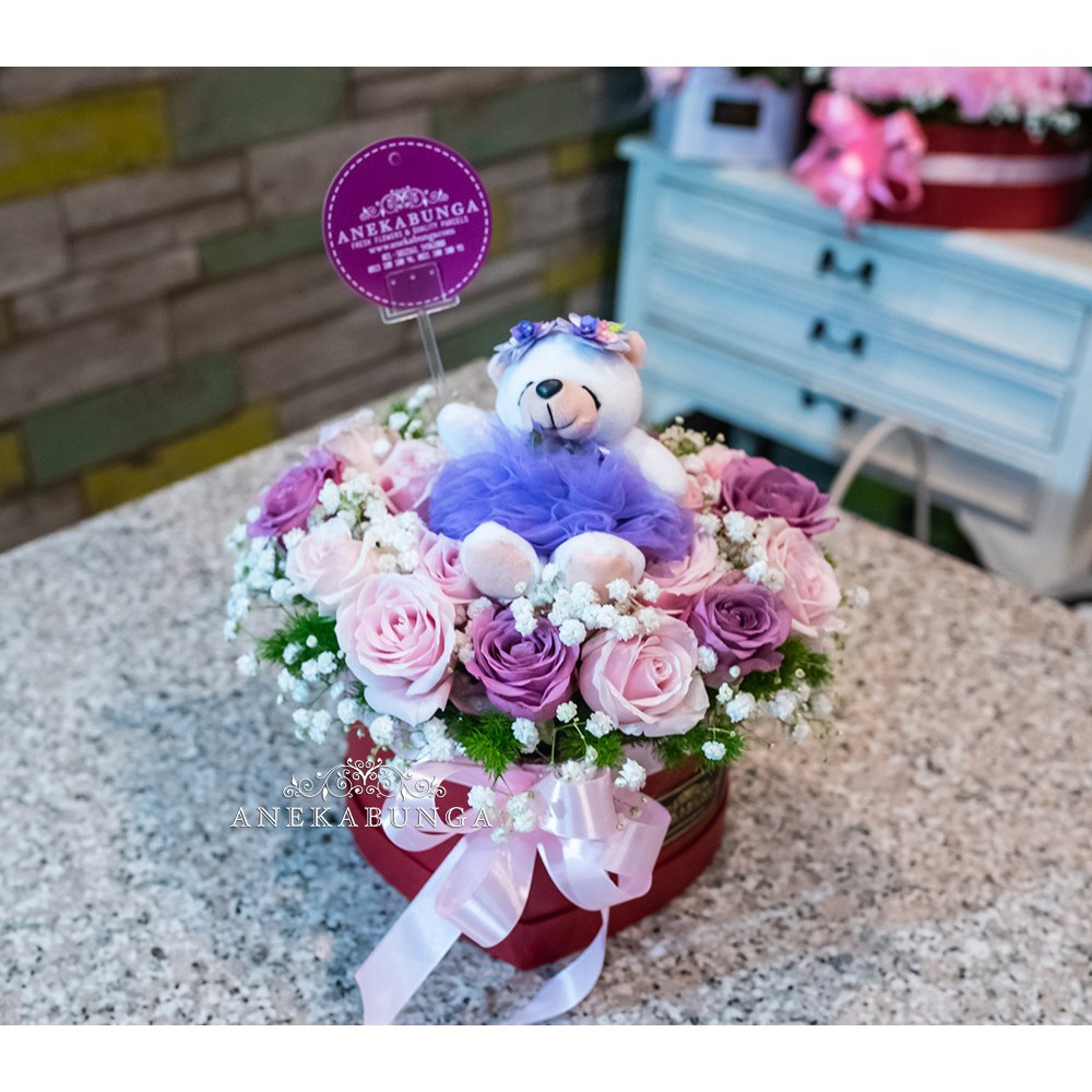 Jual Flower Box Love Shape Bunga Mawar Asli Pot Kotak Bentuk Hati ...