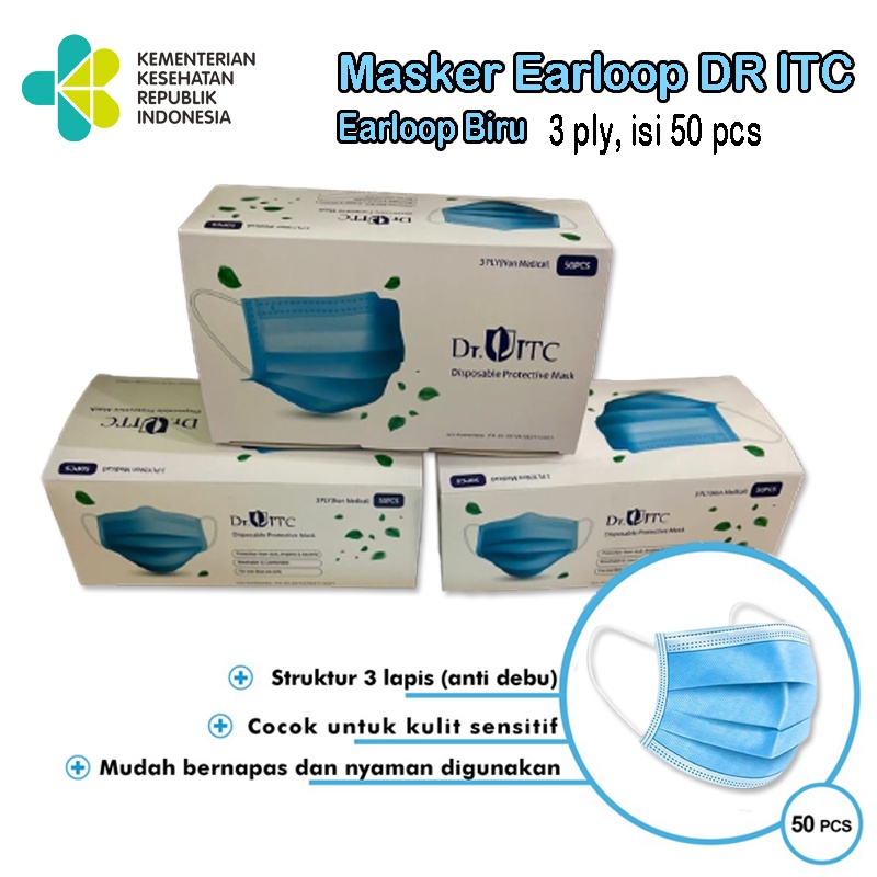 Jual Masker DR ITC 3Ply Earloop Disposable Face Mask 3 Ply 1BOX ISI ...