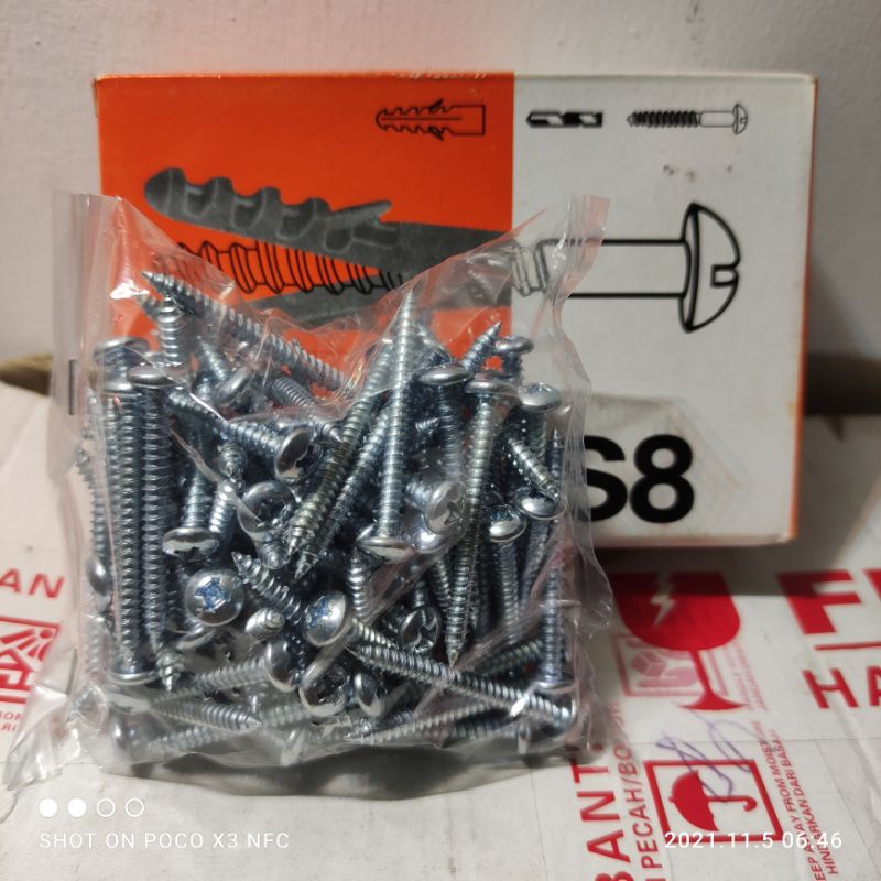 Jual Angkur Dinding S8 + sekrup 100 set / Viser S8 sekrup | Shopee Indonesia