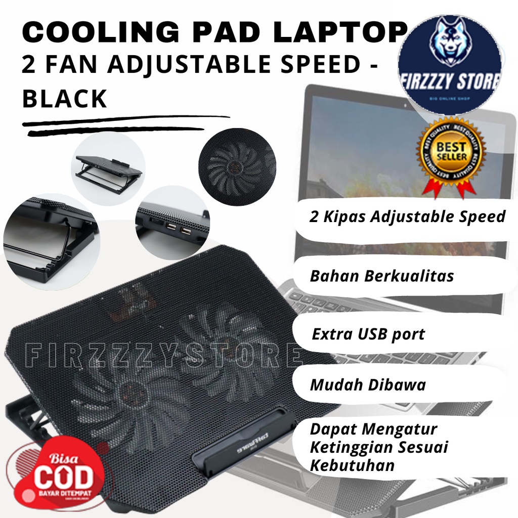 Jual Cooling Pad Laptop 2 Fan Adjustable Speed - Black | Shopee Indonesia