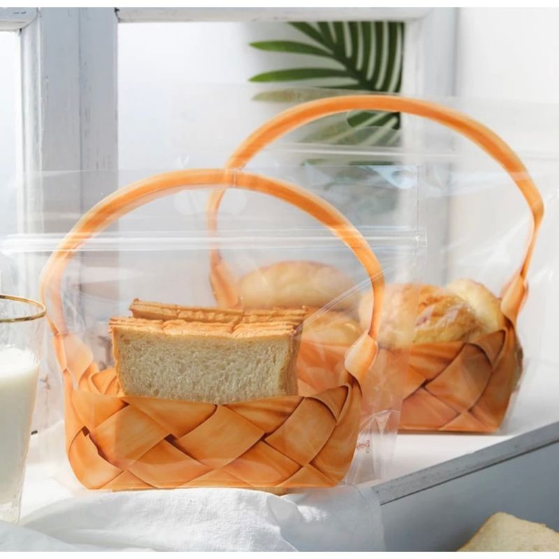 Jual kantong plastik roti klip/ bread bag motif keranjang souvenir ...