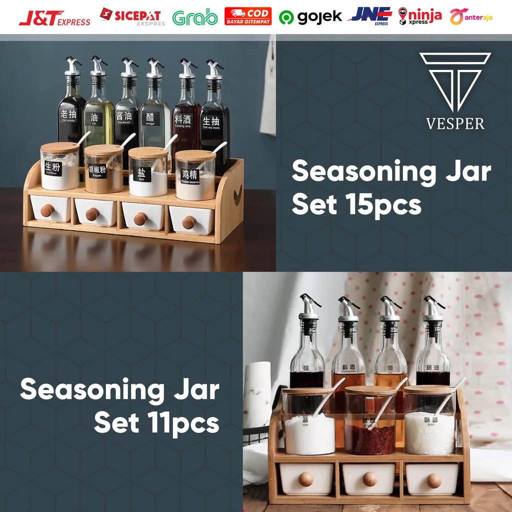 Jual Paket lengkap bumbu dapur dengan rak kayu 11pcs 15pcs / seasoning ...