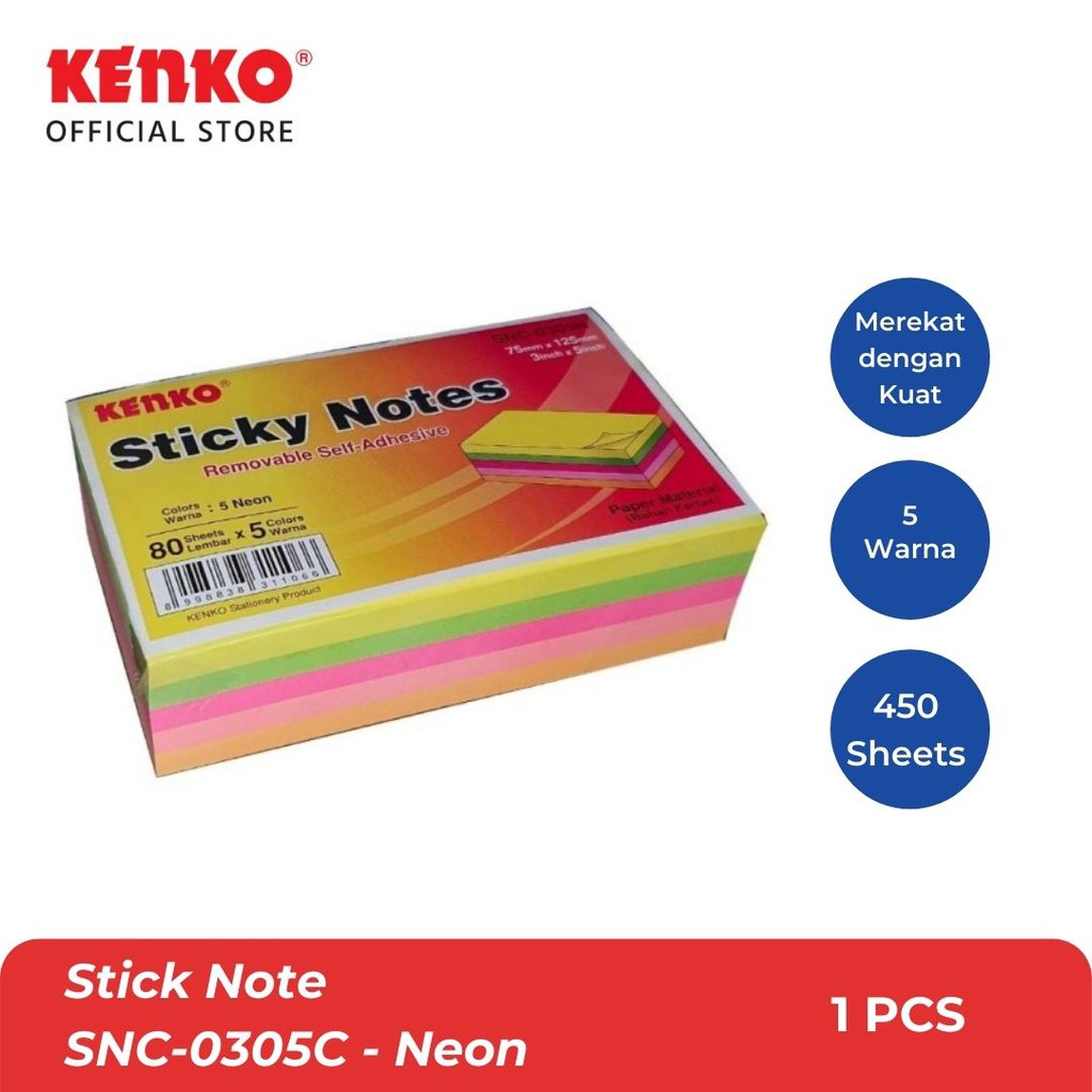 Jual Kenko Stick Note Cube SNC-0305C - Neon Color | Shopee Indonesia