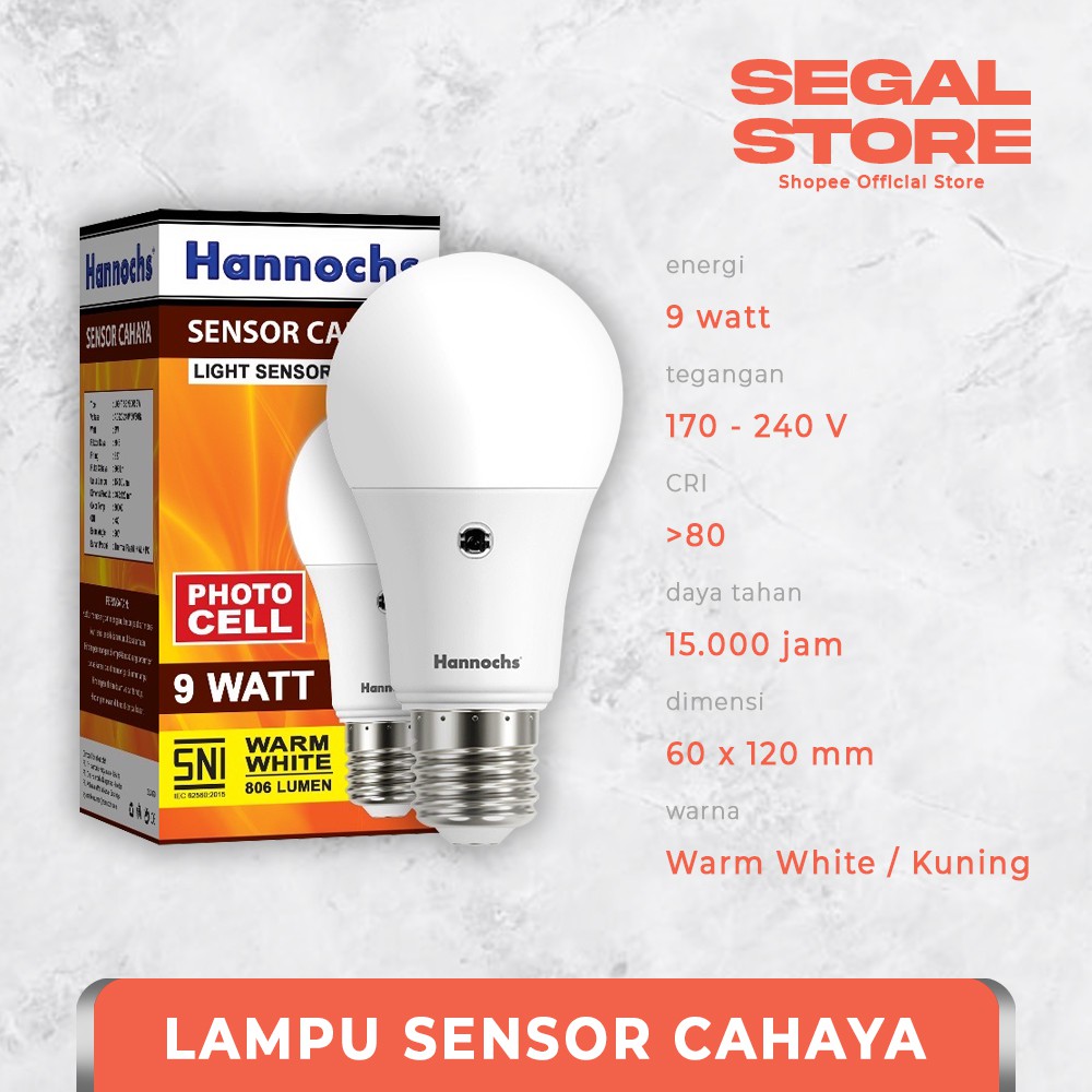 Jual Lampu LED Sensor Cahaya 9 Watt Cahaya Putih - Sensor Cahaya - Hannochs | Shopee Indonesia