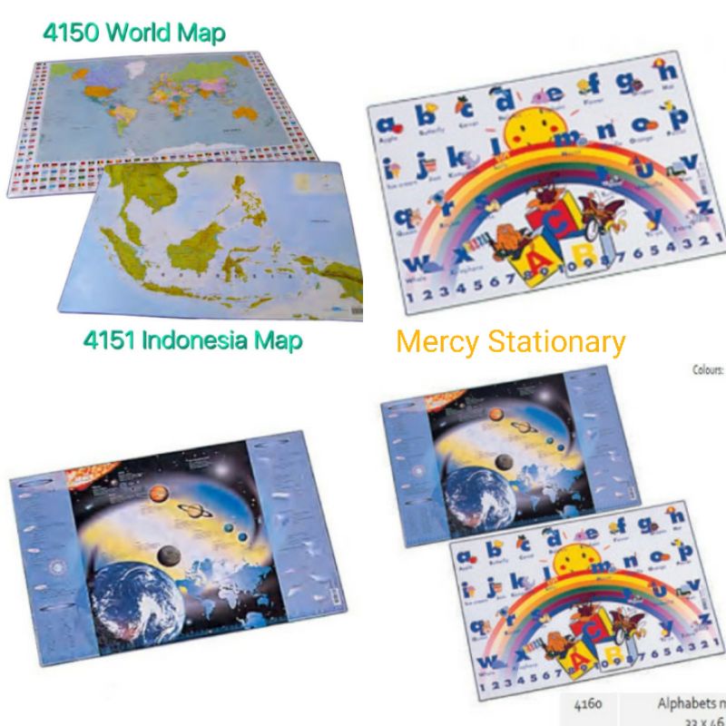 Jual Desk Pad Bantex Alas Meja World Map - Indonesia Map - Alphabets ...