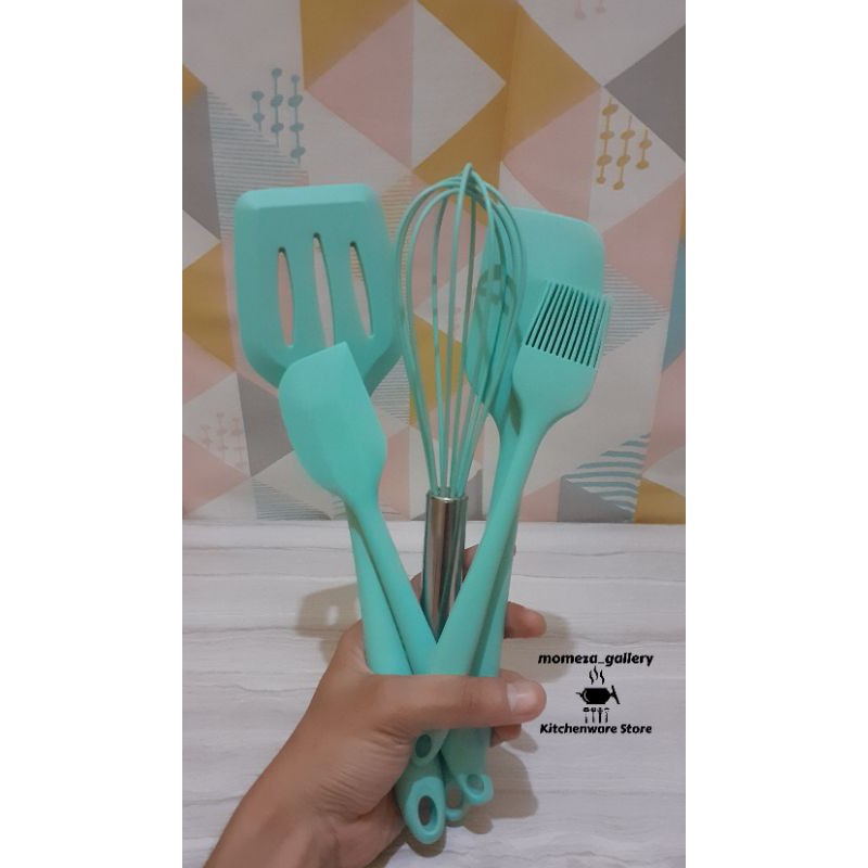 Jual Spatula Silicone Set Isi 5Pcs Warna TOSCA Spatula Silikon Kitchen ...