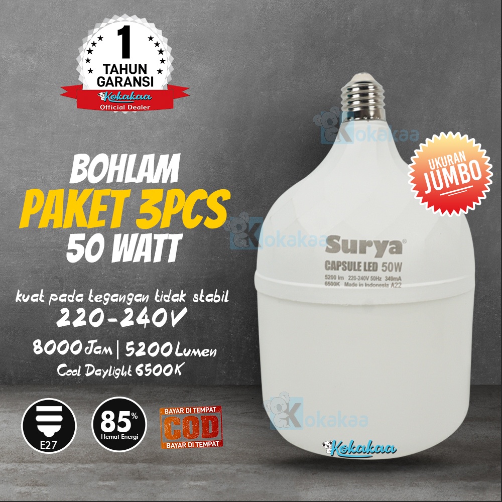 Jual LAMPU LED BOHLAM SURYA CAPSULE 50 WATT JUMBO PAKET 3 PCS GARANSI 1 TAHUN by Hannochs ...