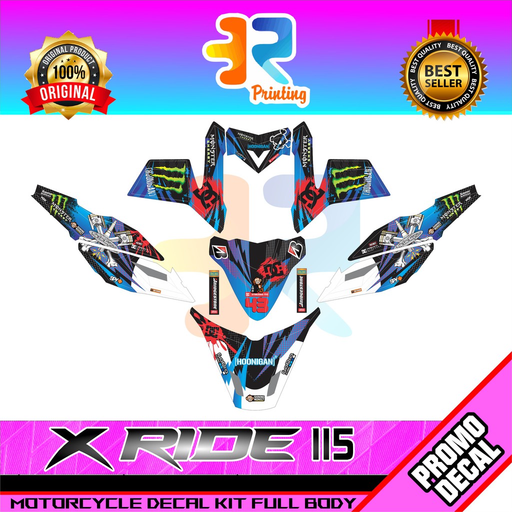 Jual STIKER DECAL STRIPING MOTOR X RIDE 115 HOONIGAN RACING BIRU ...