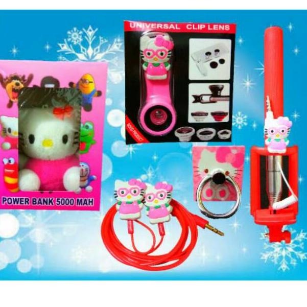 Jual Paket Hello Kity 5in ( bank + I-ring + Headset + Fisheye + Tongsis ...