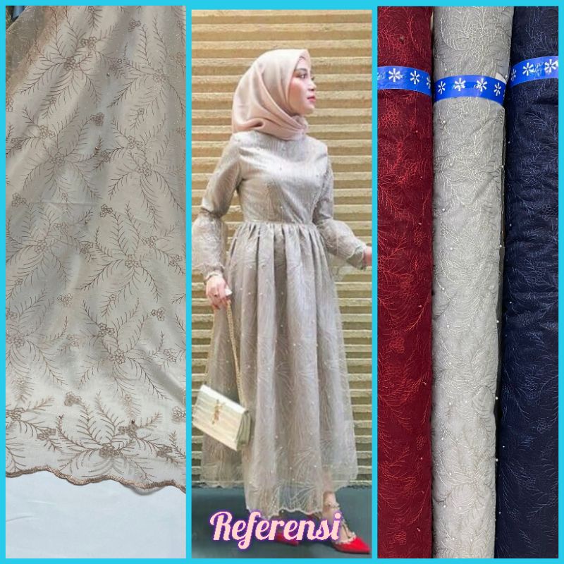 Jual bahan/kain tule ob mutiara gliter/tule murah mutiara/kain tule ...