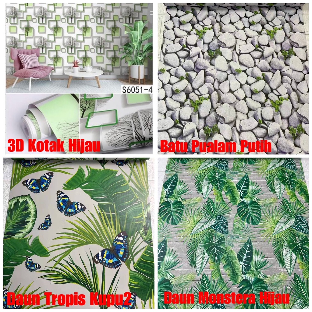 Jual Wallpaper Dinding Sticker ukuran 45cm x 10M Motif Tropis Hijau ...