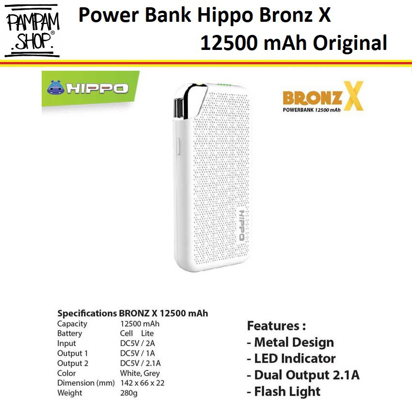 Jual Hippo Power Bank Bronz X 12500MAH Metal Design 12500 mAh Powerbank ...