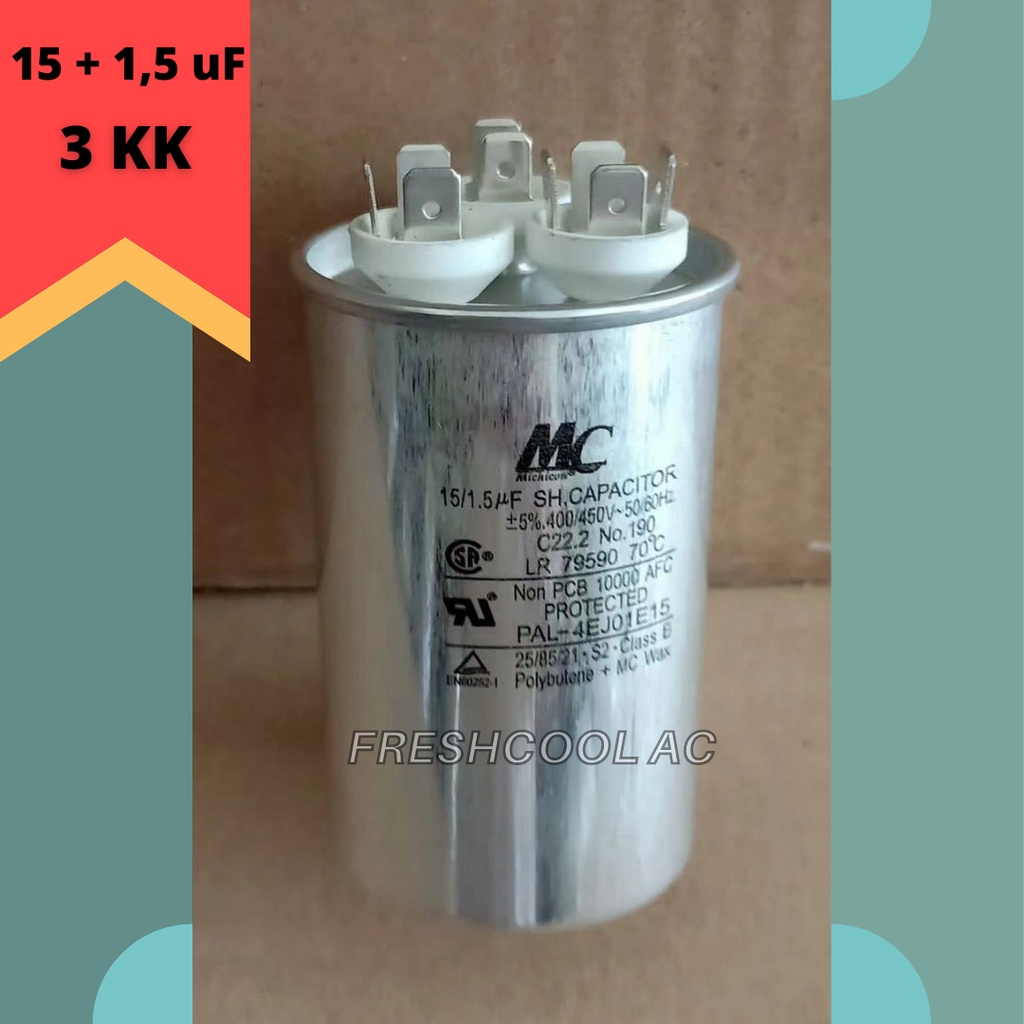 Jual KAPASITOR AC / CAPACITOR AC LG 3 KAKI 15/1,5 uF (MERK MC) 15/1,5 MIKRO | Shopee Indonesia