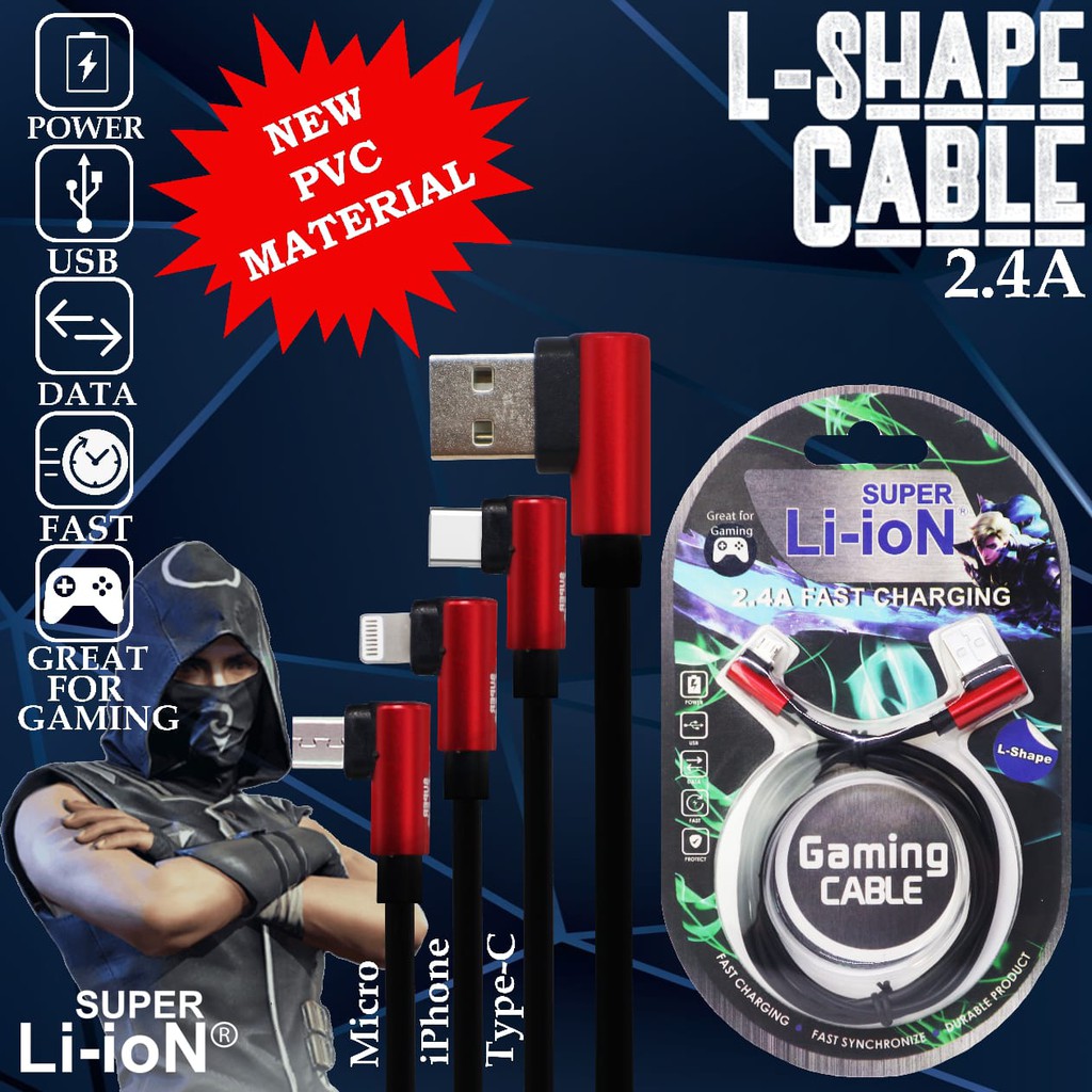 Jual Kabel Data Usb Super Li-ioN L-Shape PVC 2,4A | Shopee Indonesia