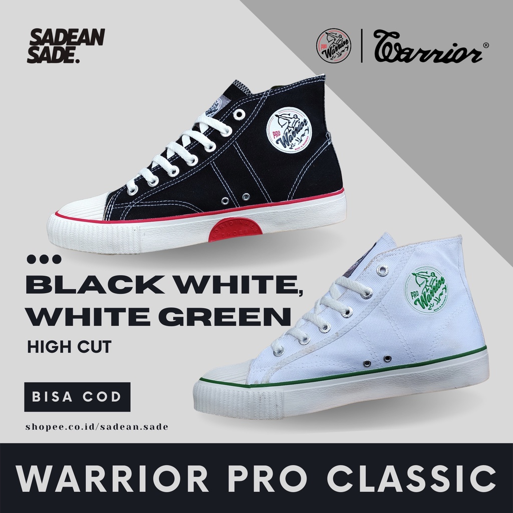 Jual Sepatu Warrior Pro Classic Black White, White Green - High Cut ...