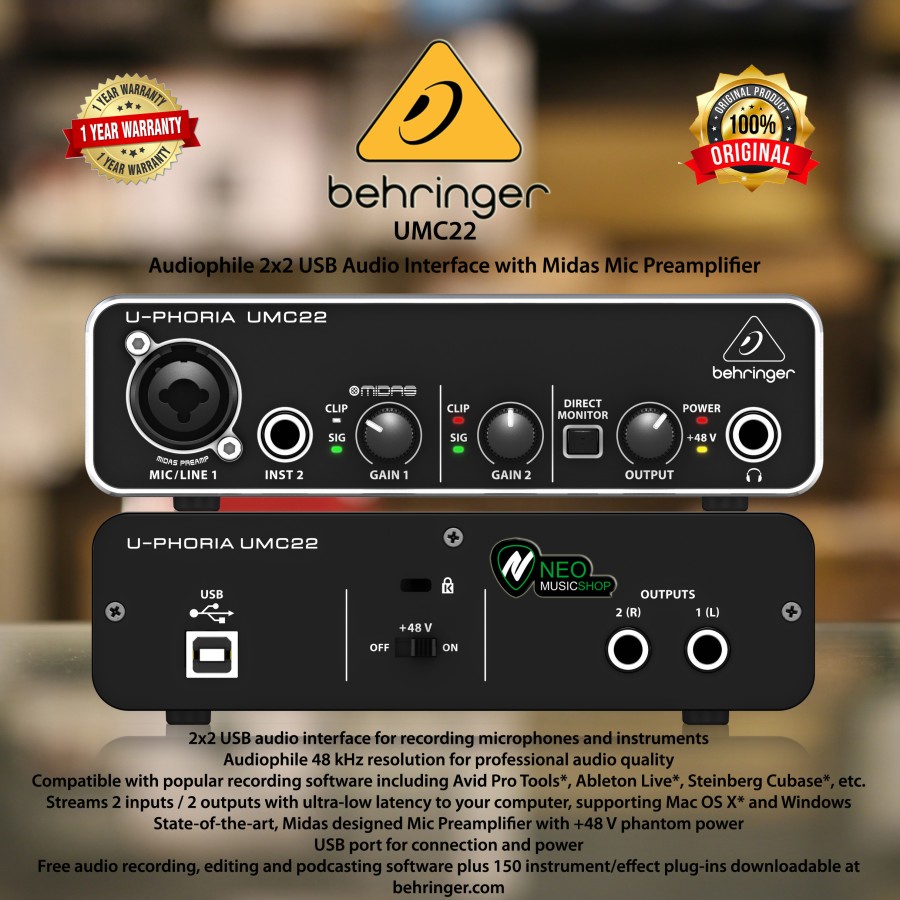 Jual BEHRINGER UMC22 [ UMC 22 ] AUDIO INTERFACE SOUNDCARD | Shopee ...