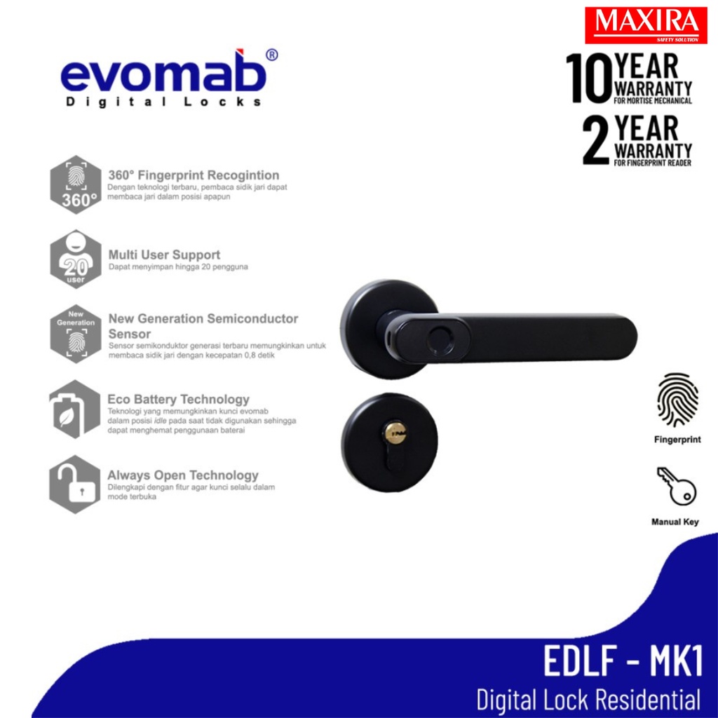 Jual EVOMAB Kunci Pintu Digital Smart Lock EDLF-MK1 dengan baterai ...