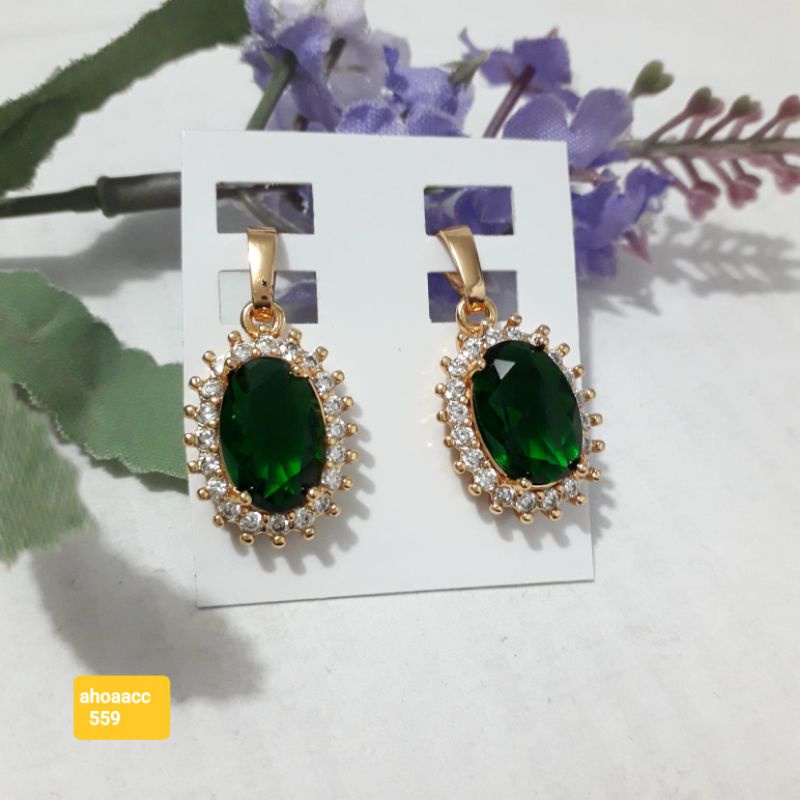 Jual Liontin Permata Manik Hijau Oval Gerigi Accessories Wanita Dewasa ...