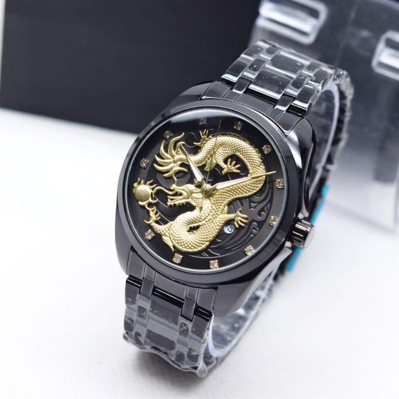 Jual FREE BOX Jam Tangan Pria NAGA EMAS 3D Rolex Tanggal Aktif Tahan ...