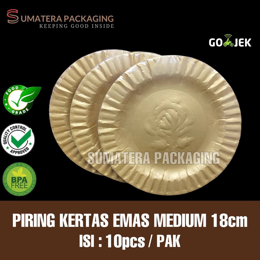 Jual PIRING KERTAS UK 18CM MEDIUM WARNA EMAS UK SEDANG / PIRING PESTA KERTAS MAKAN/ PAPER PLATE ...