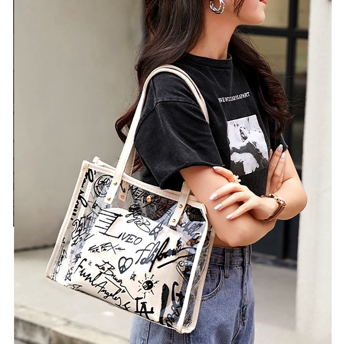 Jual Tas Tote Bag Bahu Wanita Premium Tas Mika Bening Transparan Anti ...
