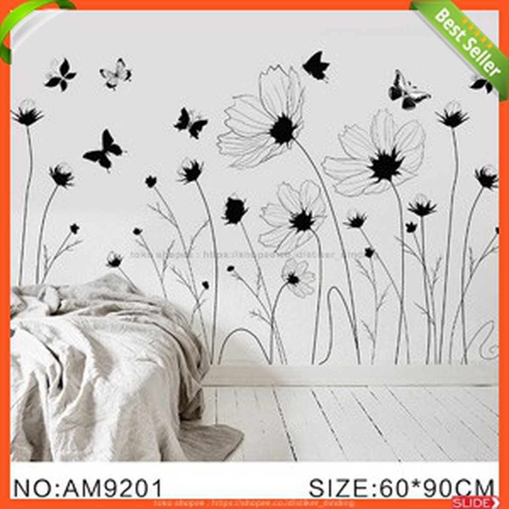 Jual STIKER DINDING WALLSTICKER WALL STICKER BUNGA HITAM DAN PUTIH ...