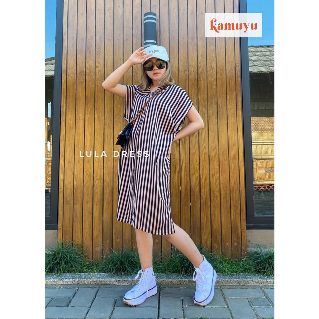 Jual KAMUYU - LULA DRESS SALUR SHIRT KEMEJA DRESS KEKINIAN MODEL SALUR GARIS-GARIS SAKU SEBELAH ...