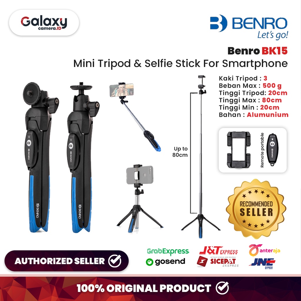 Jual Benro Bk15 Mini Tripod And Selfie Stick For Smartphone Shopee