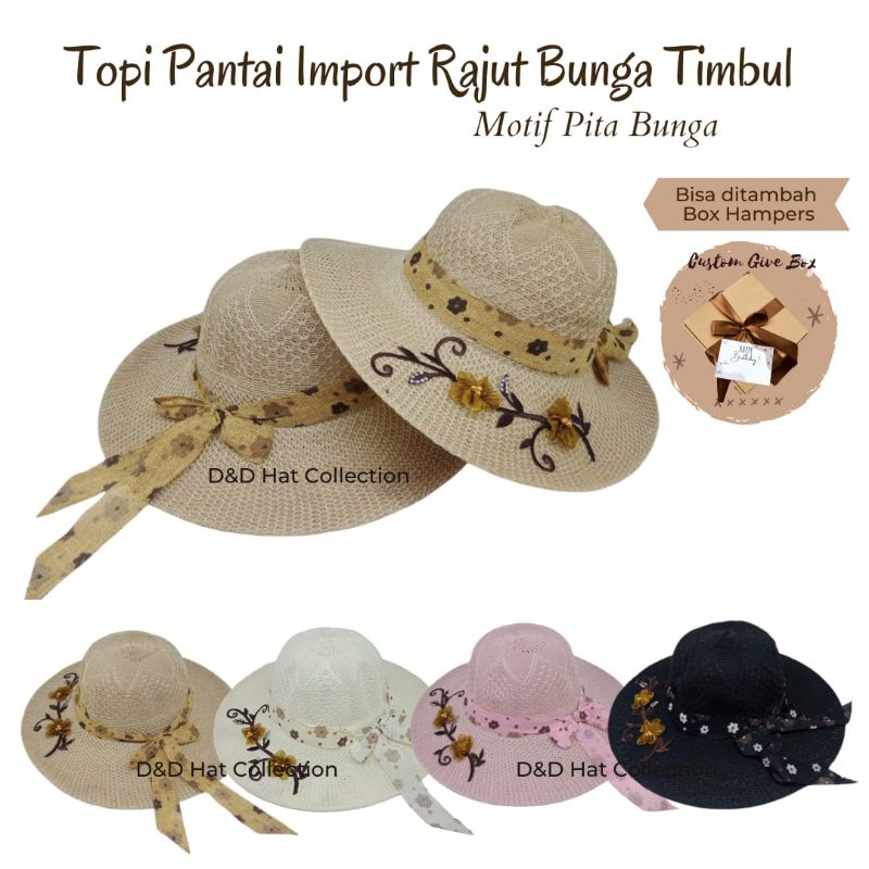 Jual Topi Pantai Import Rajut Bunga Timbul Motif Pita Bunga | Shopee Indonesia