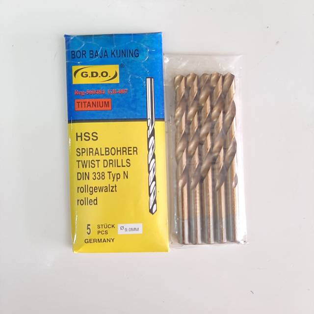 Jual Mata bor besi baja kuning Titanium GDO 9mm isi 5pcs | Shopee Indonesia