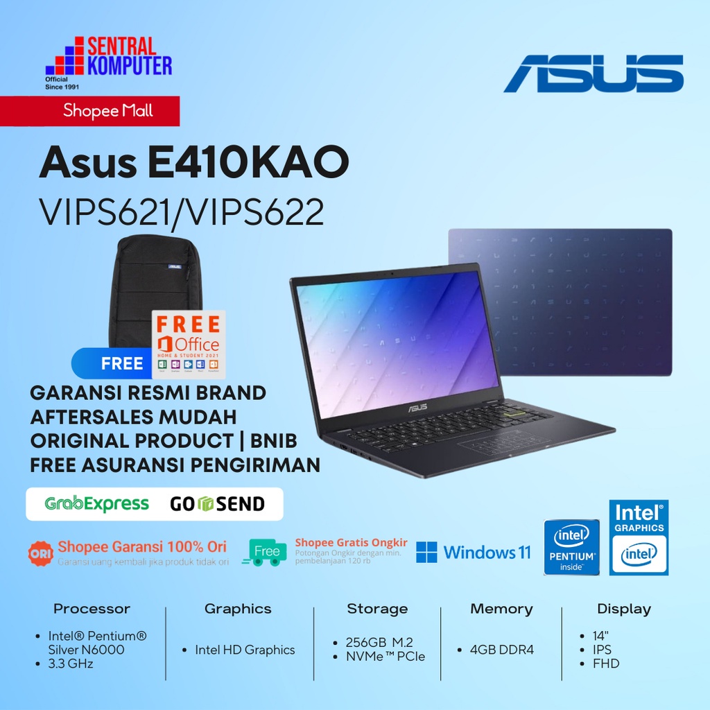 Jual Asus E410KAO - Pentium N6000-4GB-256GB-Win11-OHS | Shopee Indonesia