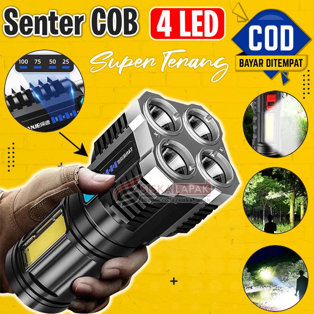 Jual Senter Kepala 4 LED Headlamp Super Terang Jarak Jauh Outdoor / Camping / Senter COB ...