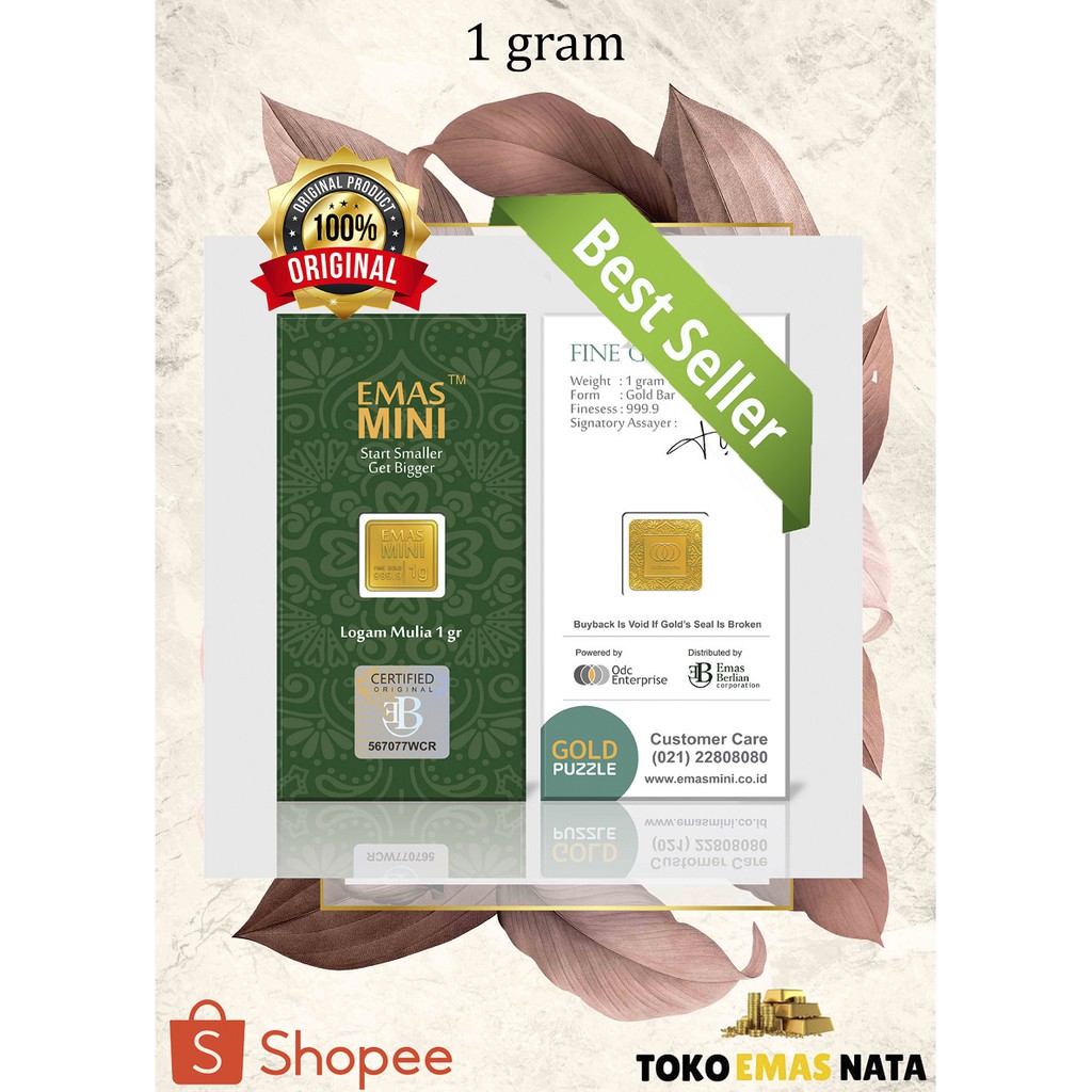 Jual Emas Mini, Logam Mulia, Emas Murni 1 gram 24 Karat, Bersertifikat ...