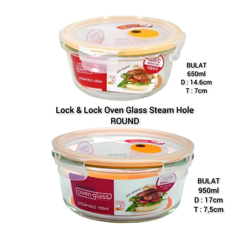 Jual Lock n Lock Oven Glass Steam Hole ROUND 650ml / 950ml. Wadah bekal ...