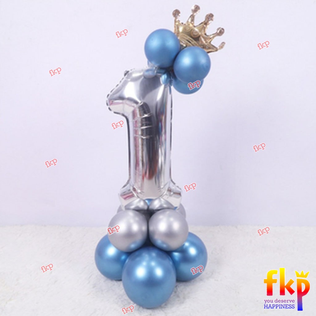 Jual FUN KIDS PARTY Balon Angka Berdiri Ulang Tahun Anak Silver Blue ...