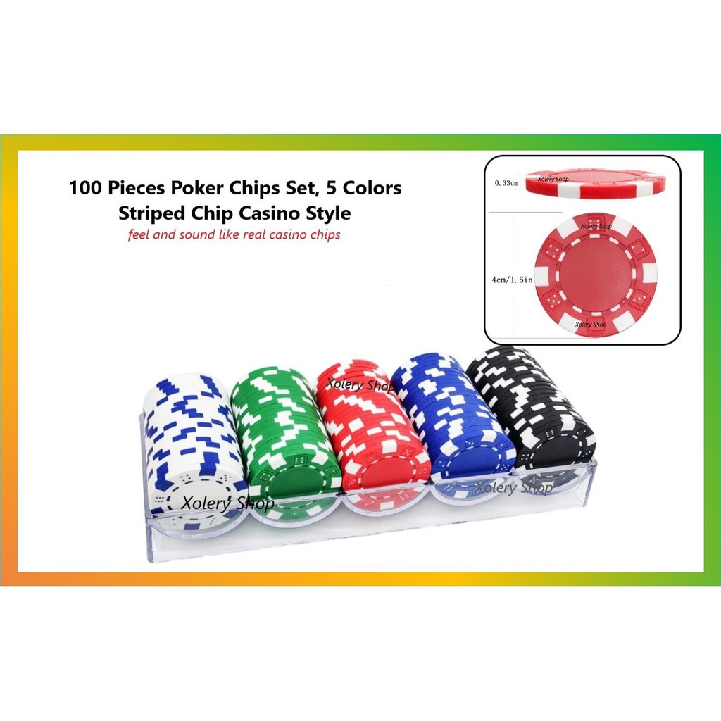 Jual Chips Set Premium 100 pcs / 5 Colors Striped Poker Chip Casino ...