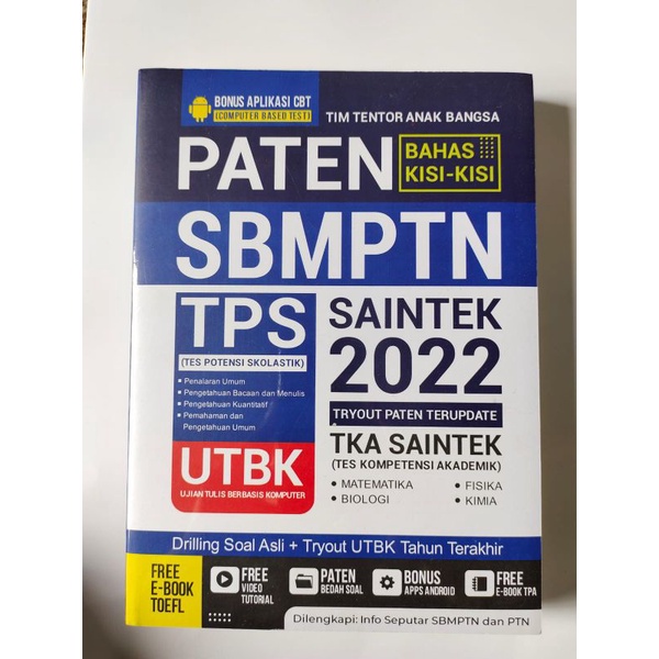 Jual Buku Paten Bahas Kisi-Kisi SBMPTN TPS UTBK : Saintek 2022 - Tim Tentor Anak Bangsa ...