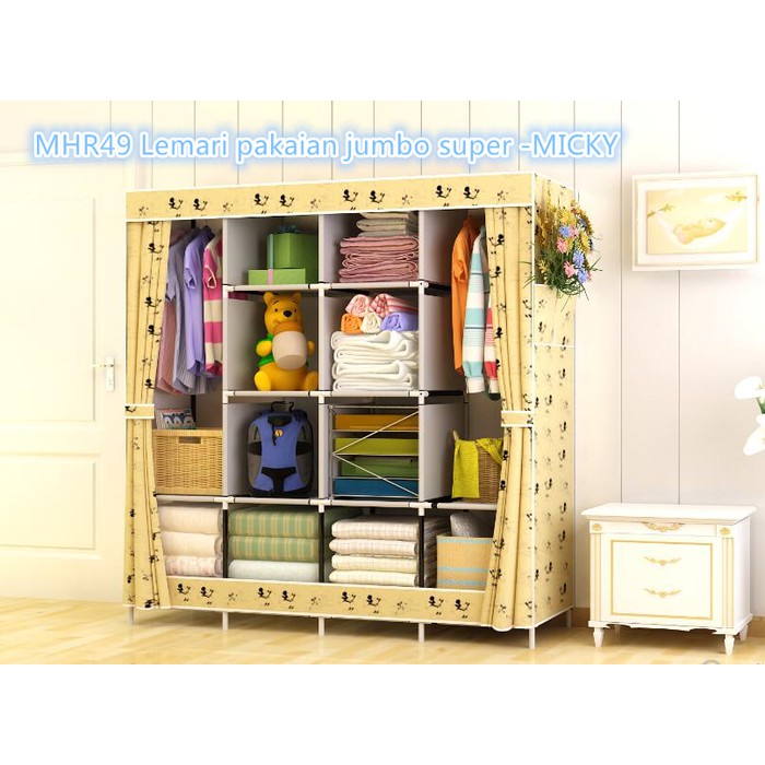 Jual Lemari Pakaian Rak Baju jumbo super Multifunction Wardrobe MICKY ...