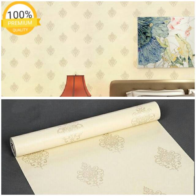 Jual Wallpaper Sticker dinding bertekstur motif batik warna kuning soft ...