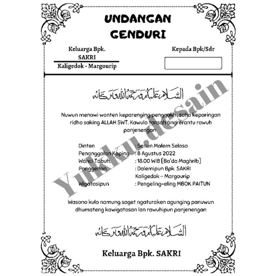 Jual desain undangan genduri/undangan selamatan/1000 hari | Shopee ...