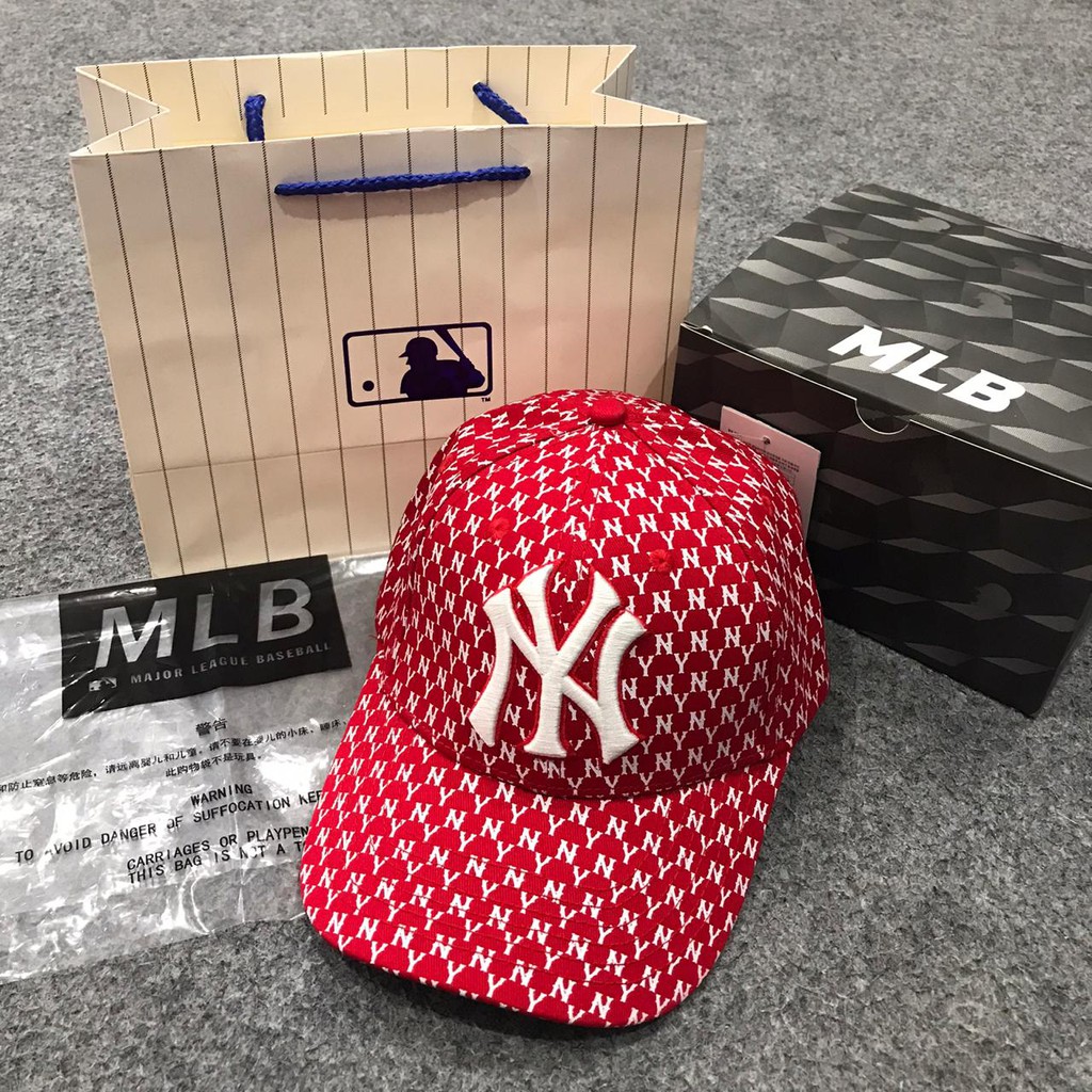 Jual Topi MLB Original Import - NY Monogram Red Logo White | Shopee ...