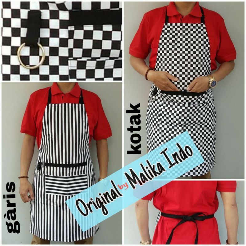 Jual Apron Barista Kanvas Kotak Garis Apro Chef Kanvas motif Kotak n ...
