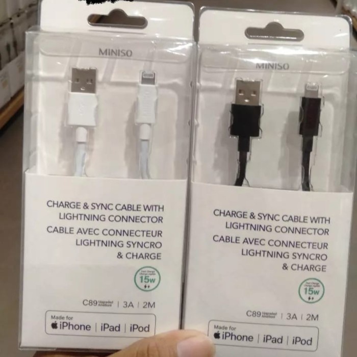 Jual Miniso 2m Fast Charge Charge & Sync Cable Lightning Connector ...