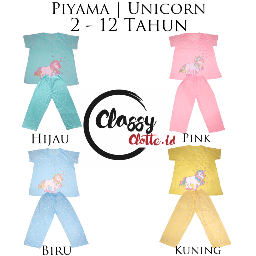 Jual Baju Tidur Setelan Unicorn Anak Perempuan 2 - 12 Tahun | Celana Panjang dan Tangan Pendek ...