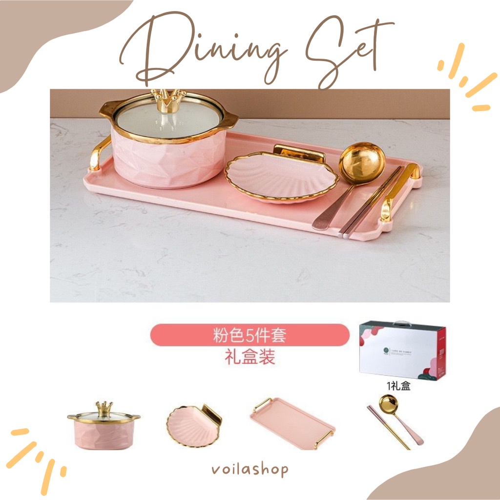 Jual LC Piring Makan Mangkok Set Estetik Cantik Hadiah Pernikahan ...