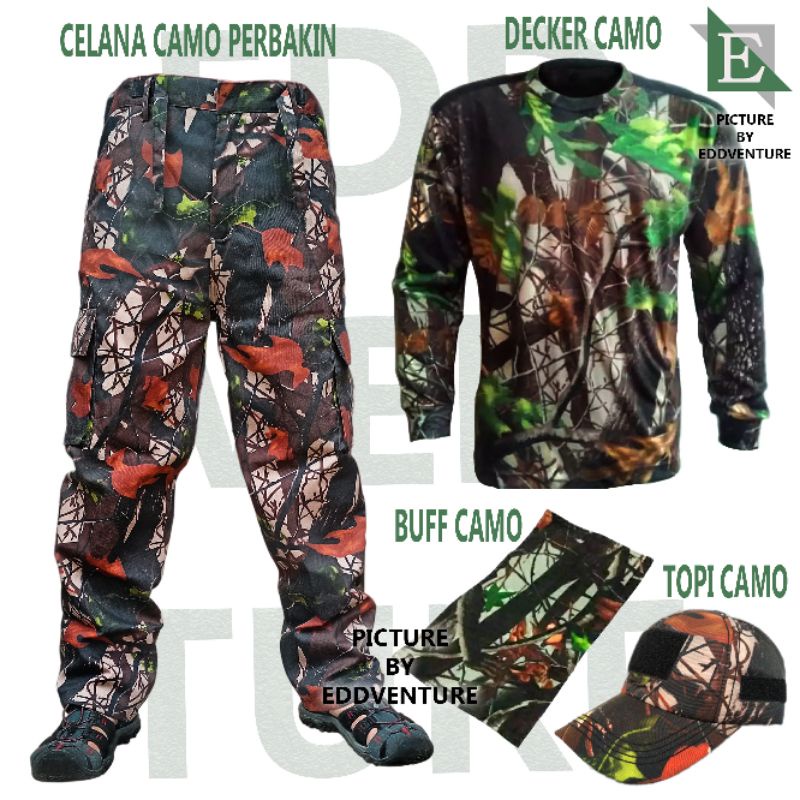 Jual Satu set setelan pakaian seragam baju kaos decker deker topi celana buff loreng camo ...